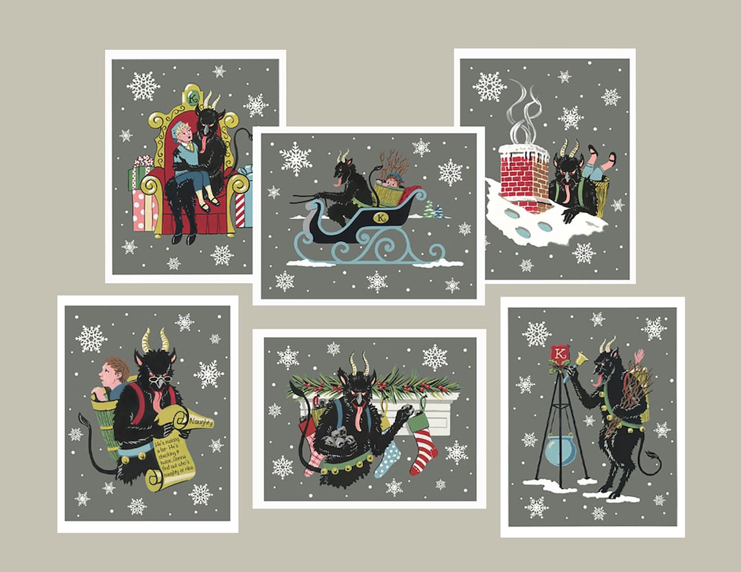 Krampus Christmas Cards, Set of 6 Blank Cards and Envelopes, Unusual ...