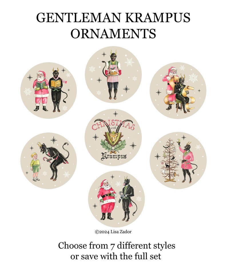 Krampus Gentleman Christmas Cards From Original Artwork, Set of 6 Blank ...