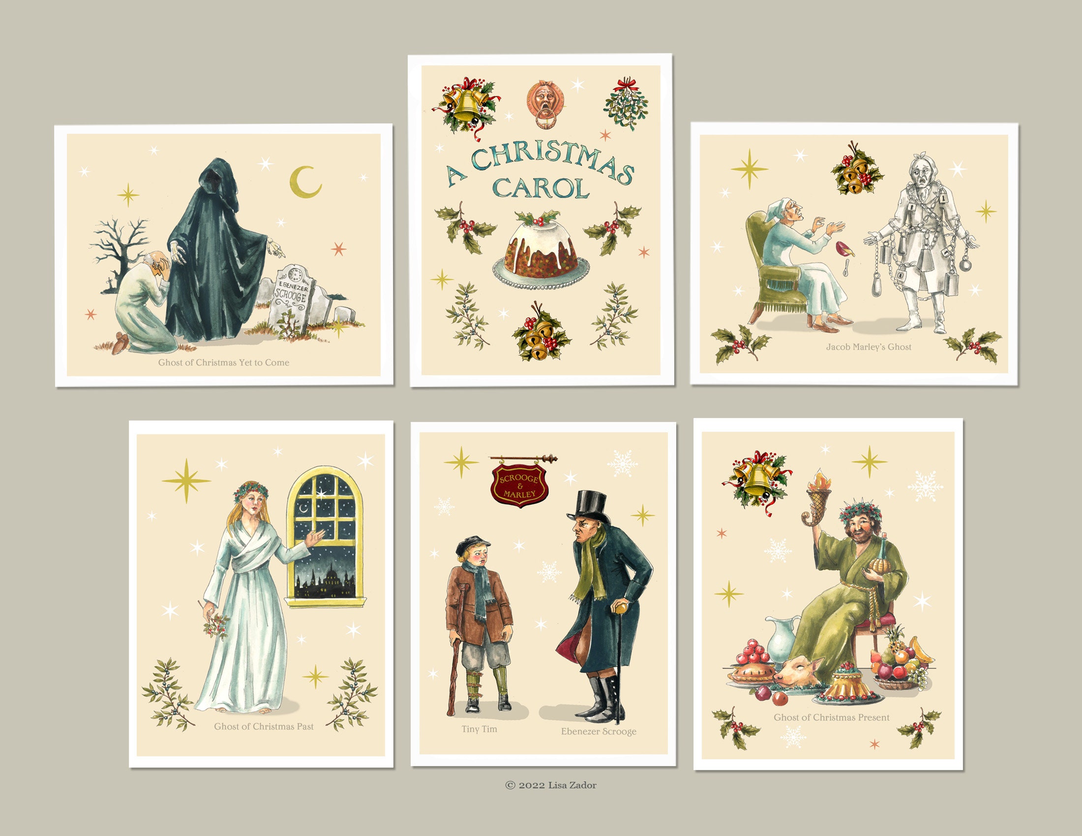 Scrooge Christmas Carol Print From Original Artwork With Ghosts of ...