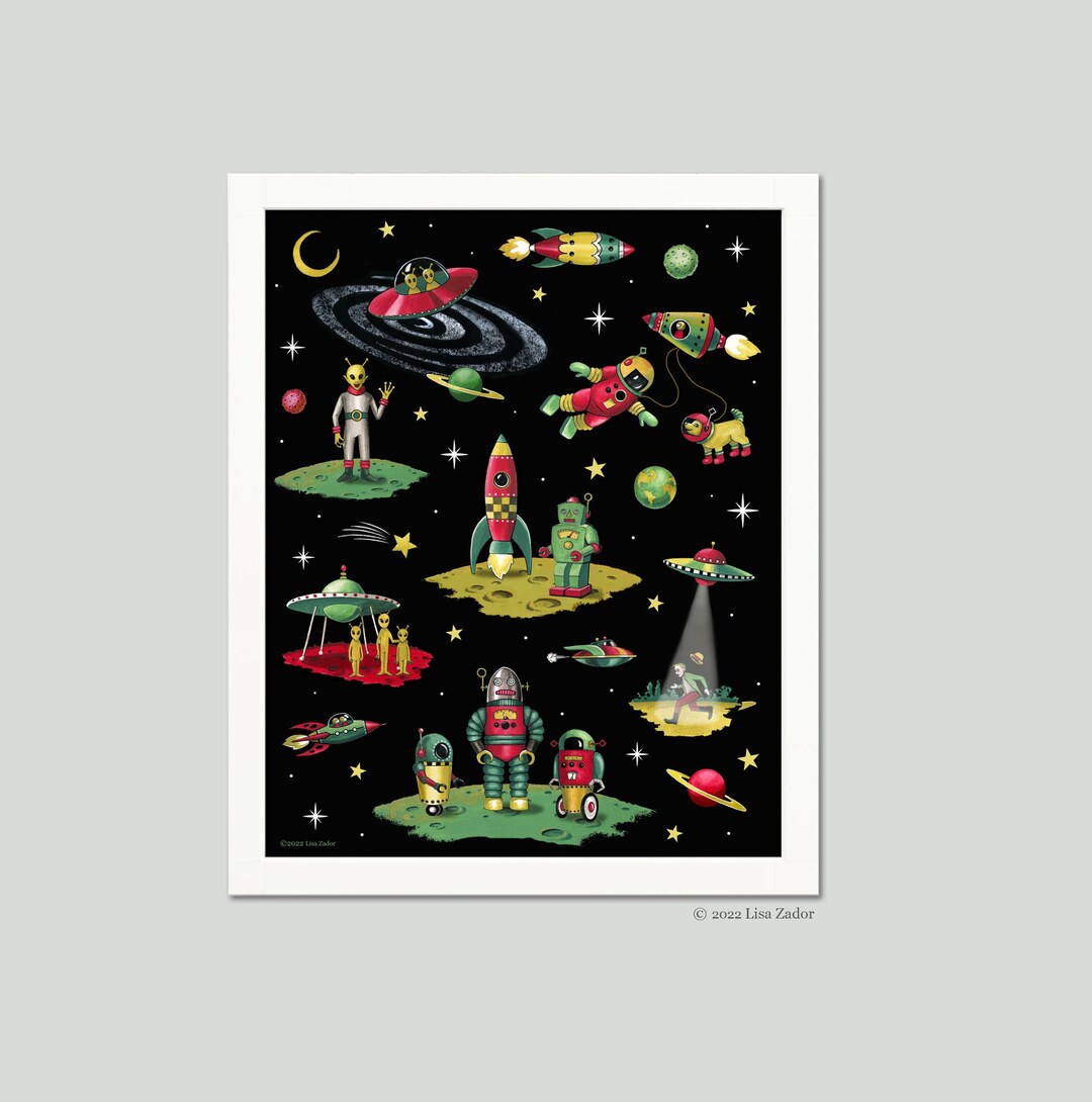 Retro 1950's Sci-fi Space Print From Original Artwork Featuring Vintage ...