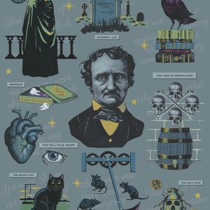 Edgar Allan Poe Poster Black and White Literary Art Gothic Victorian ...