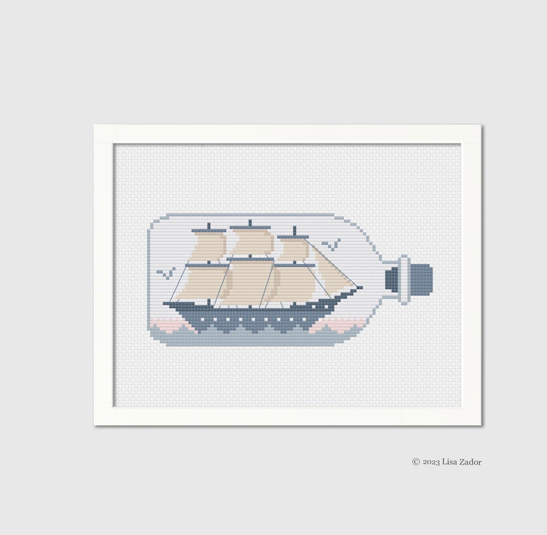 Ship in a Bottle Cross-stitch Pattern - Counted Cross-stitch - Nautical ...