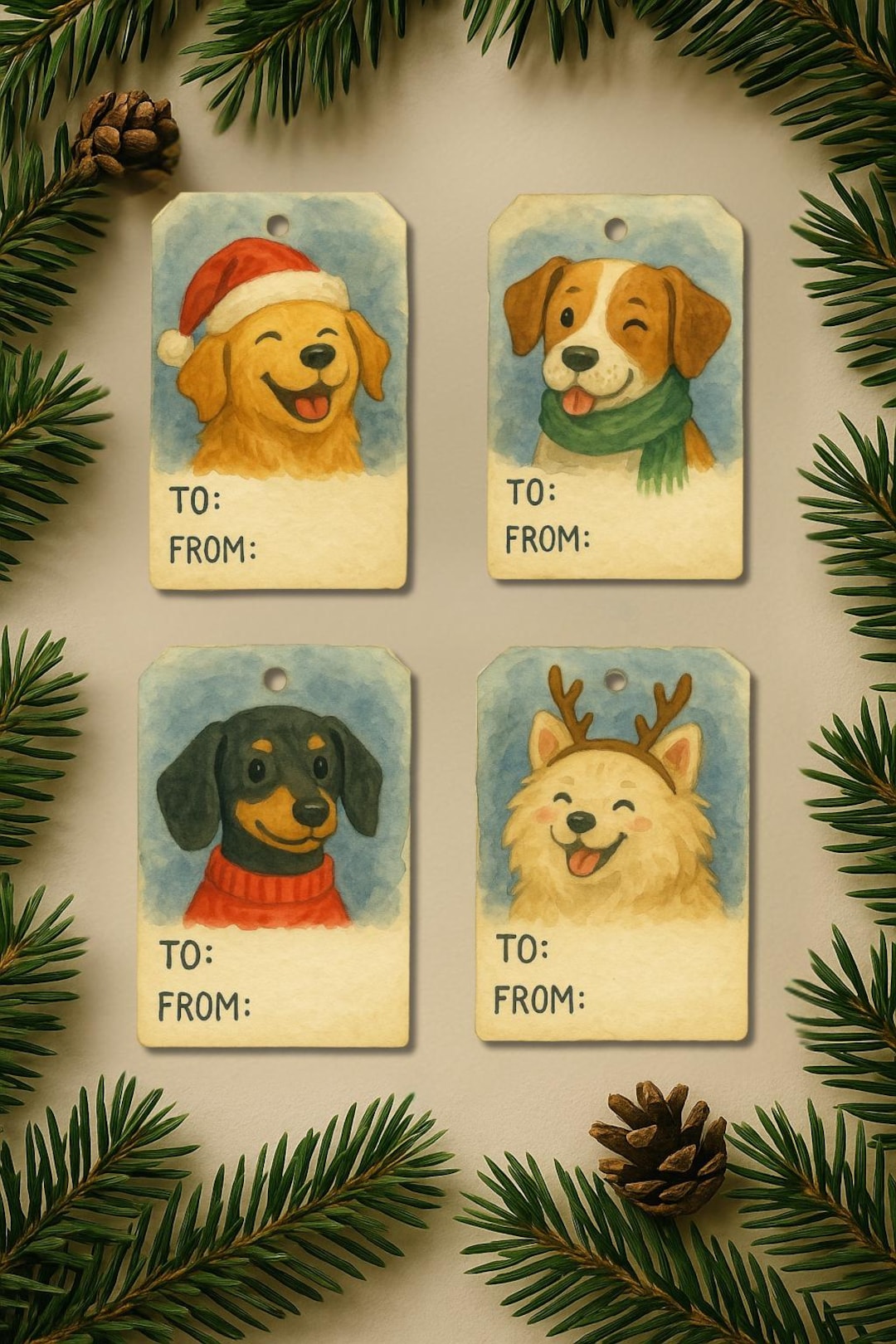 Printable Set of Puppy Gift Tags | Watercolor Christmas/holiday Dog ...