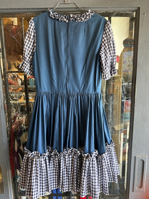 1960s Square Dancing Gingham Puff Sleeved Dress - Gem