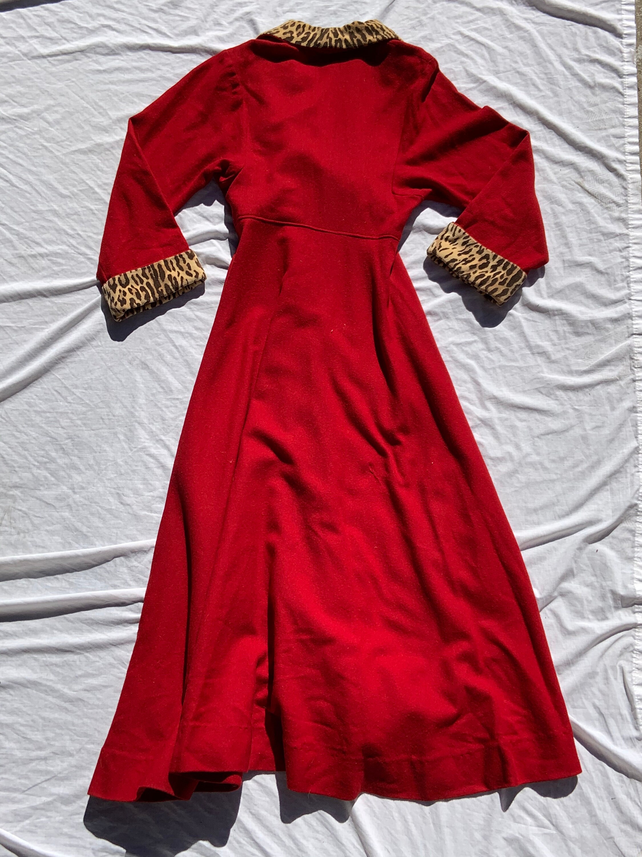 1940s Red Wool Robe/coat With Leopard Velvet Details - Etsy