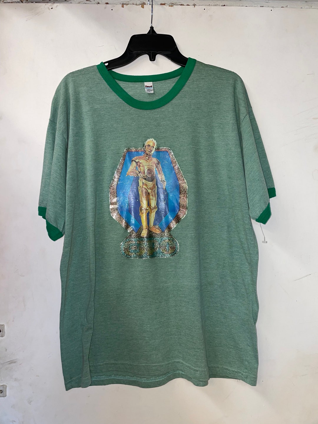 1970s Glitter Iron on C-3PO Green Ringer T-shirt - Etsy