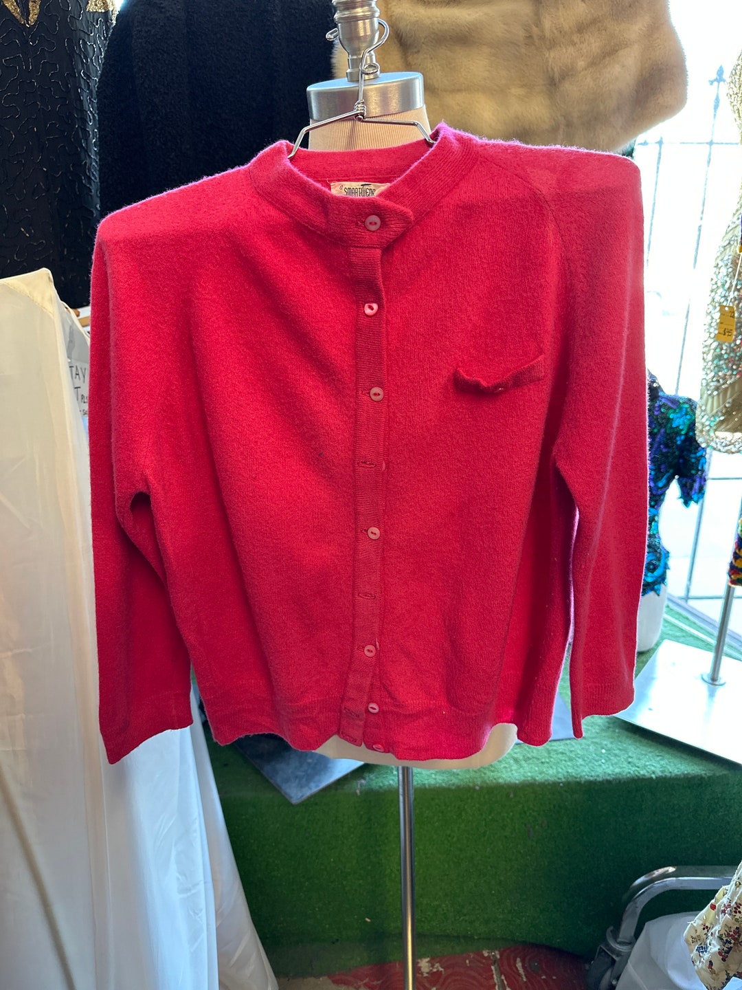 1950s Bright Pink Button up Sweater - Etsy