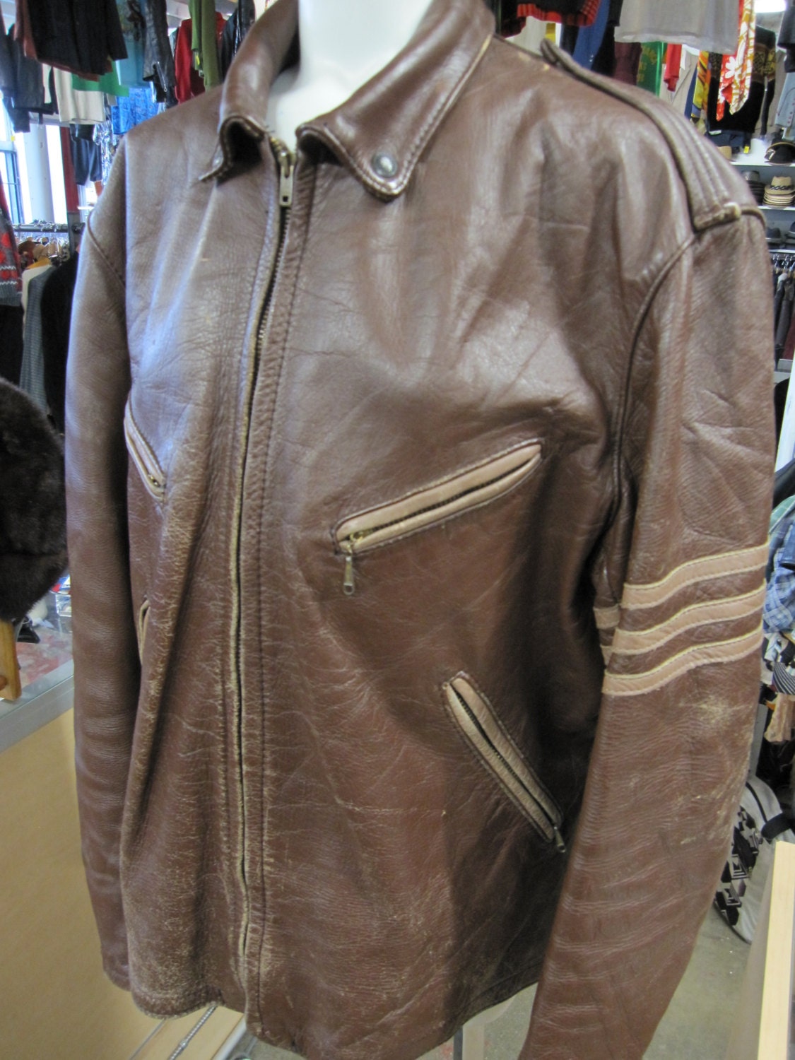 1950s BATES Leather Jacket // Motorcycle Jacket // Greaser Racing ...