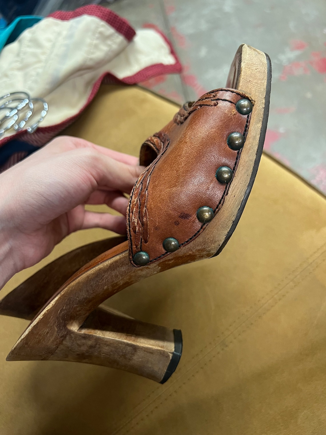 1970s Wooden Leather Slides Size 7 - Etsy