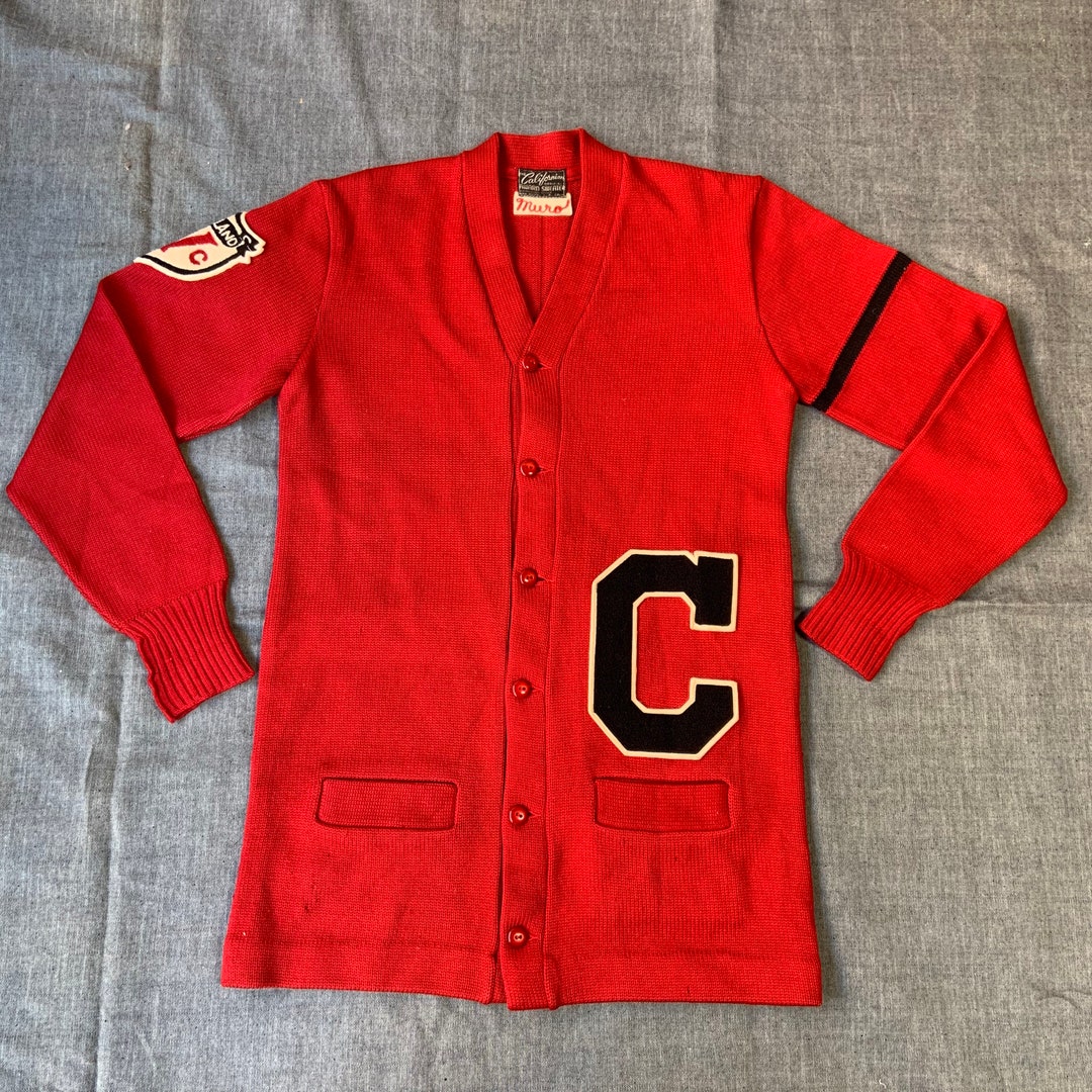 1950s Red Letterman Button up Sweater - Etsy