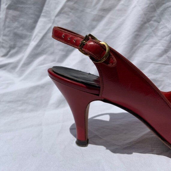 1950s Red Leather Sling Back High Heels - Gem