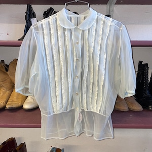 1950s Alice Stuart Baby Blue Sheer Chiffon and White Lace Blouse - Etsy