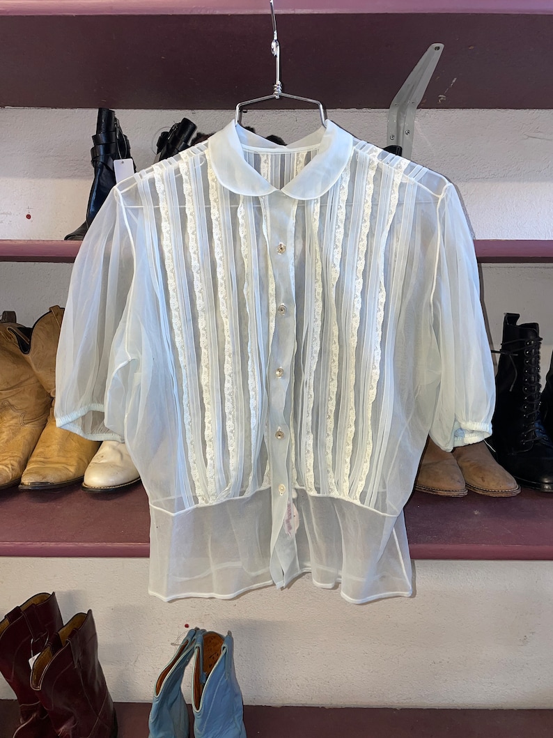 1950s Alice Stuart Baby Blue Sheer Chiffon and White Lace Blouse - Etsy