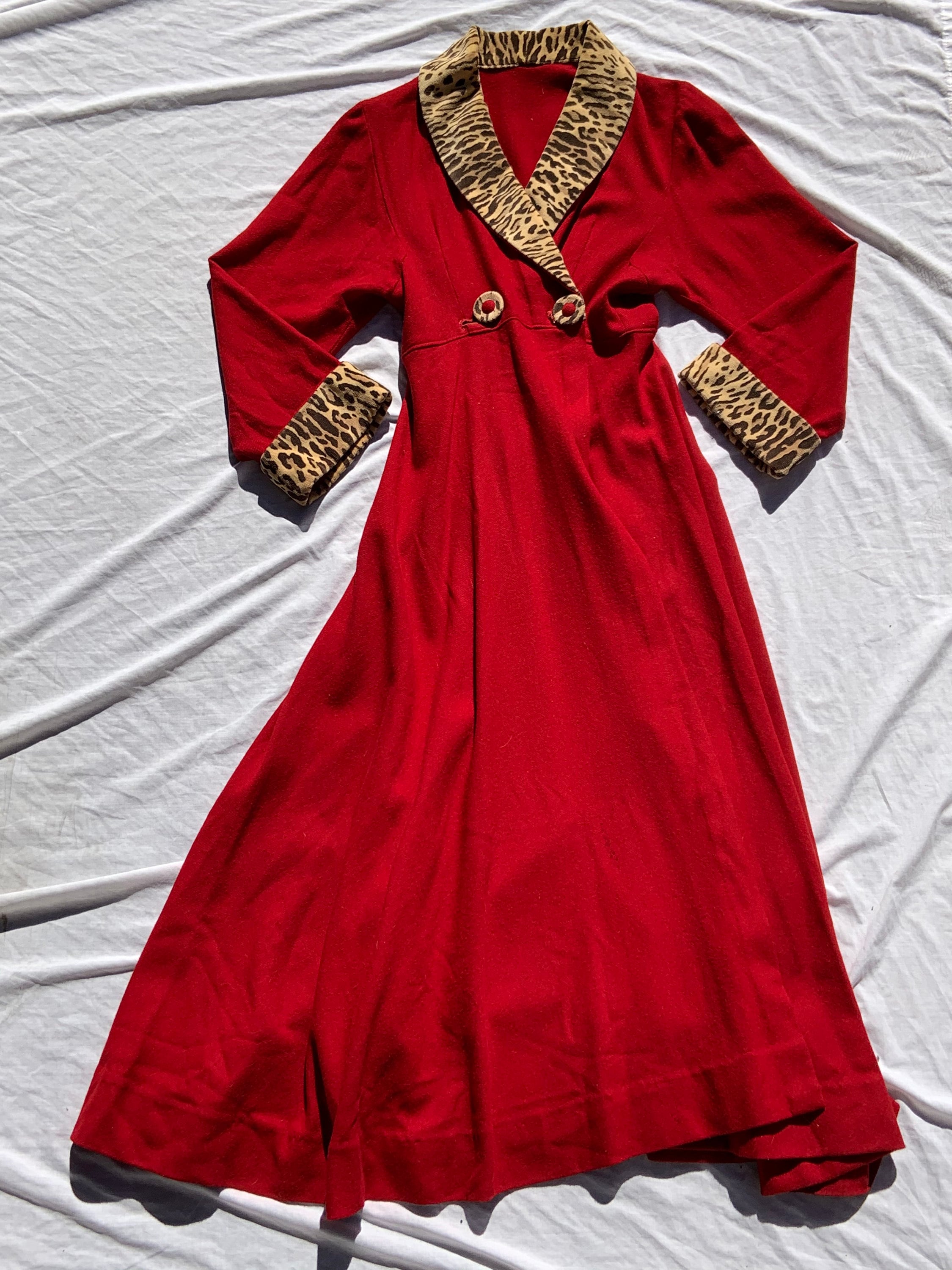 1940s Red Wool Robe/coat With Leopard Velvet Details - Etsy