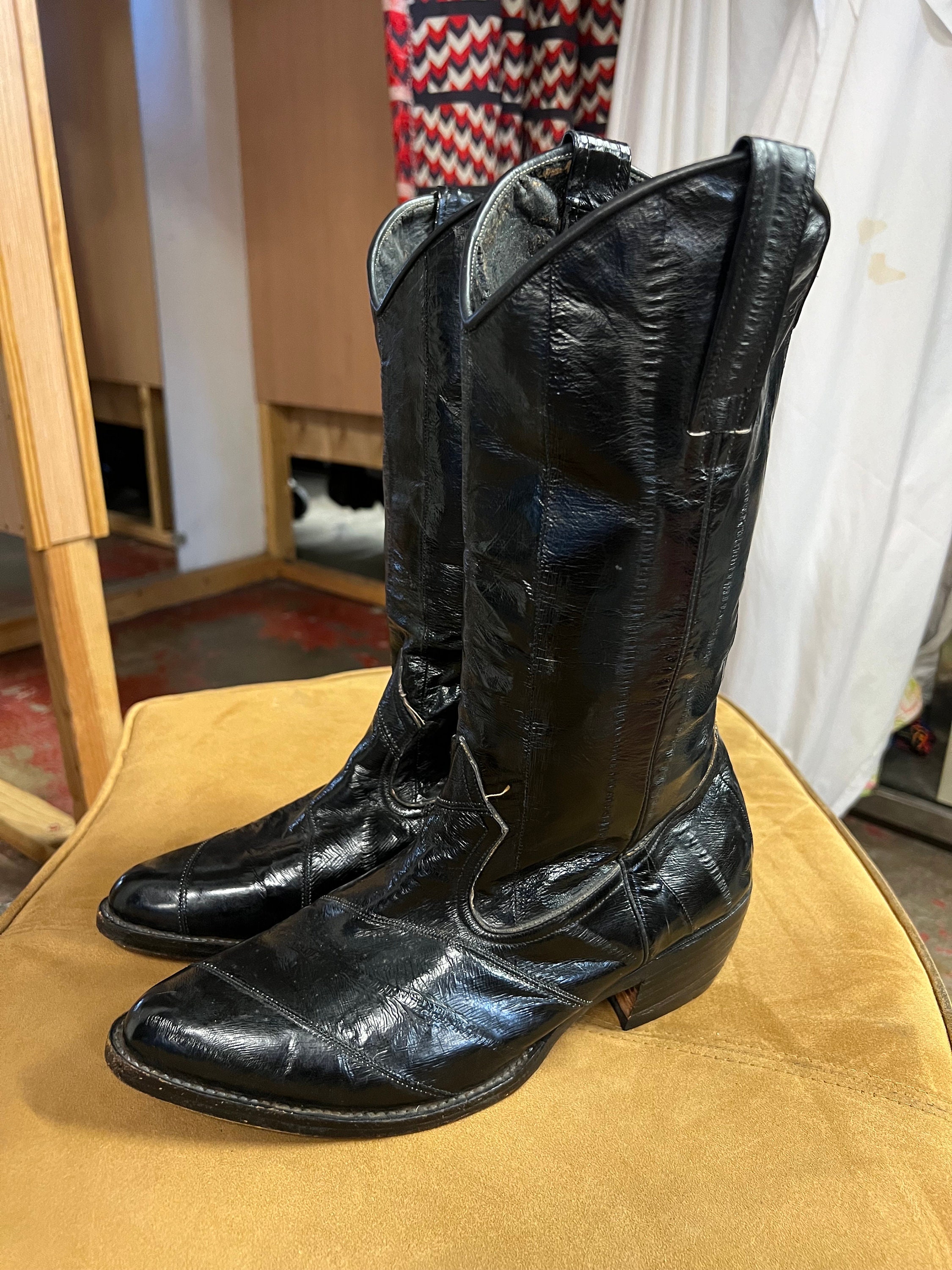 Men’s Black Eel Skin Cowboy Boots - Etsy