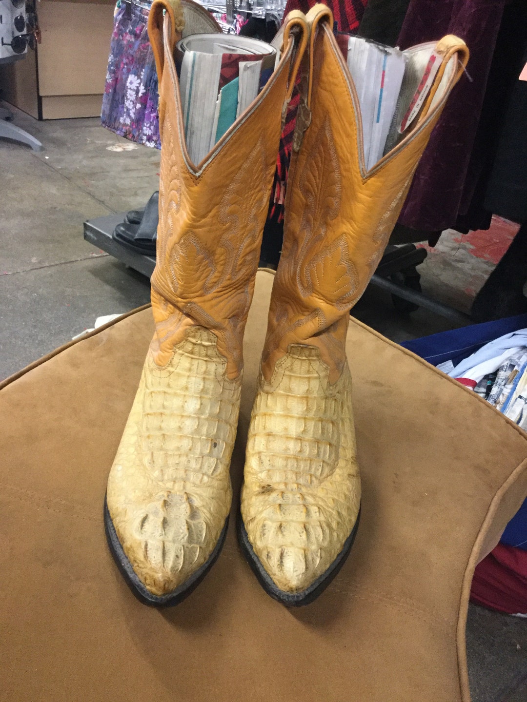 Carlos Size 9 Leather Alligator Yellow Boots - Etsy