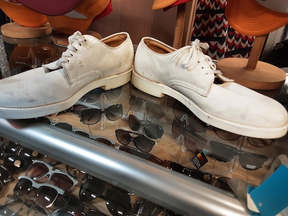 Mens 1950s White Buck Shoes Oxford w White Sole 7 1/2… - Gem