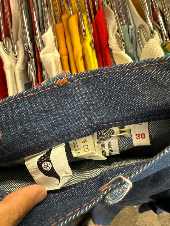 1970s Deadstock Denim Bellbottom Jeans Suede Plaid De… - Gem