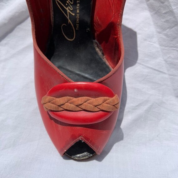1950s Red Leather Sling Back High Heels - Gem