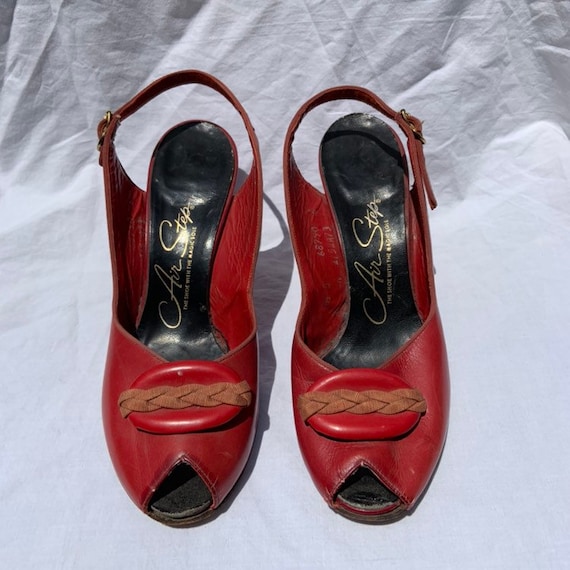 1950s Red Leather Sling Back High Heels - Gem