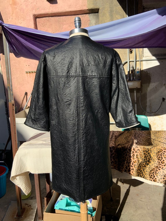 1960s MOD Black Pleather Jacket with White Piping - Gem