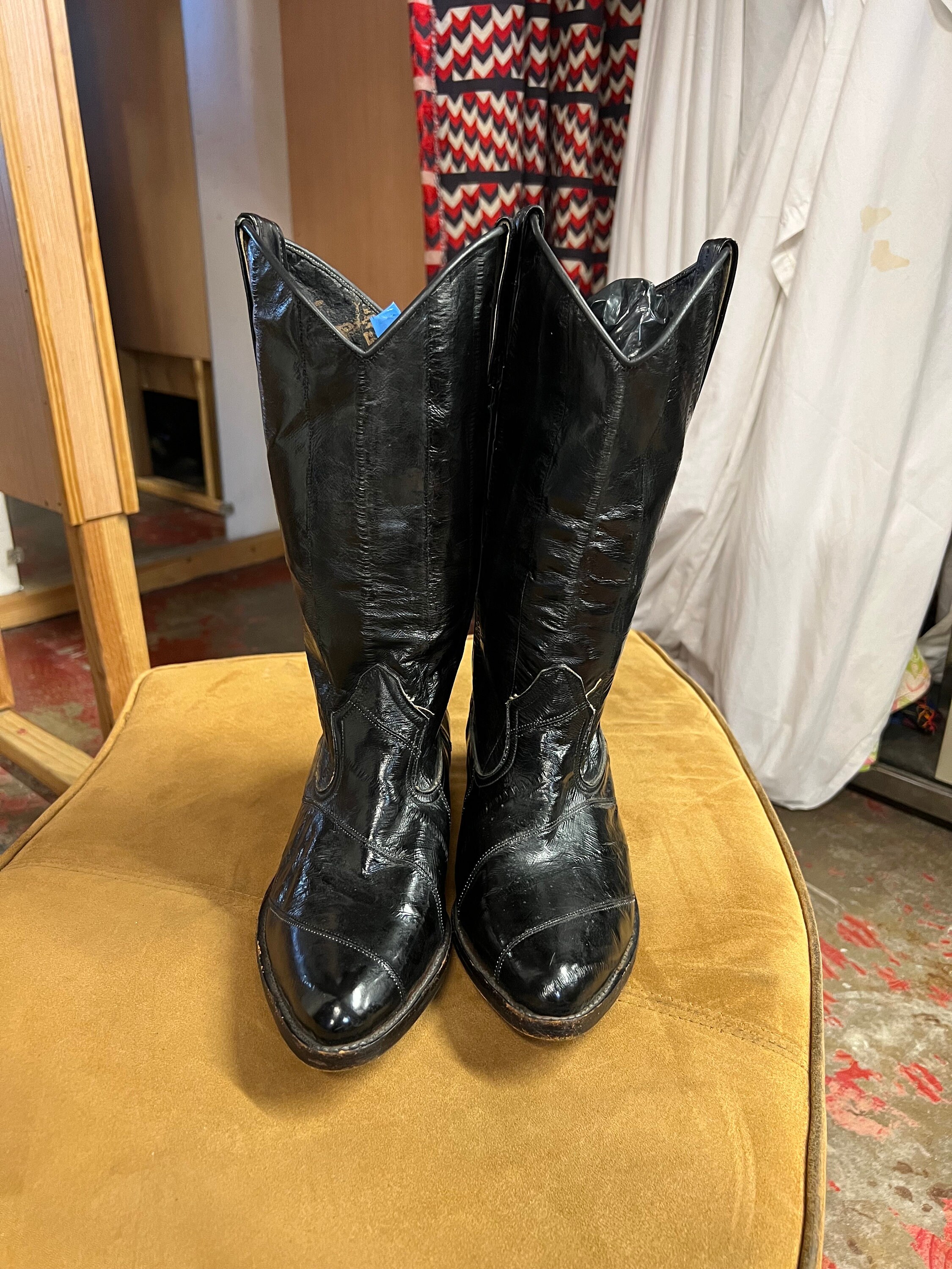 Men’s Black Eel Skin Cowboy Boots - Etsy