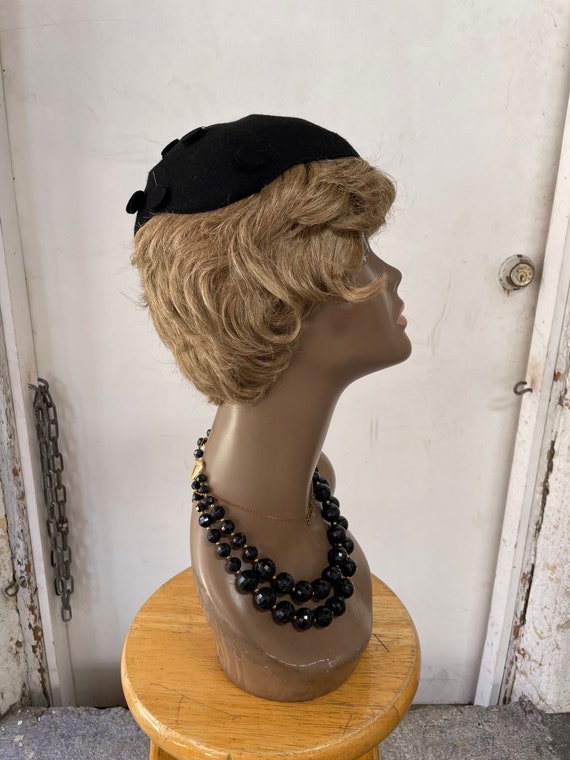 1950s Black Wool Felt Skull Cap - Gem