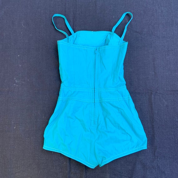 1960s Turquoise One Piece Sunsuit With White Contrast… - Gem