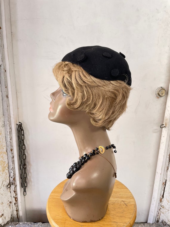 1950s Black Wool Felt Skull Cap - Gem