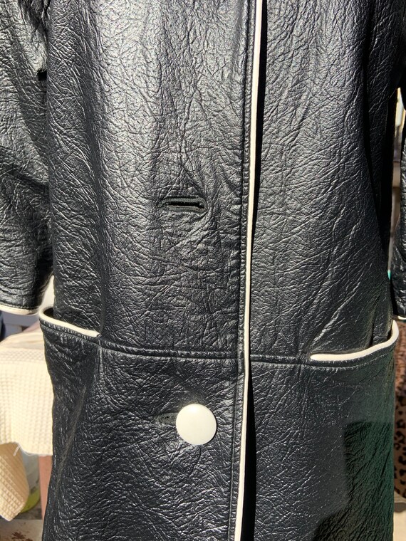 1960s MOD Black Pleather Jacket with White Piping - Gem