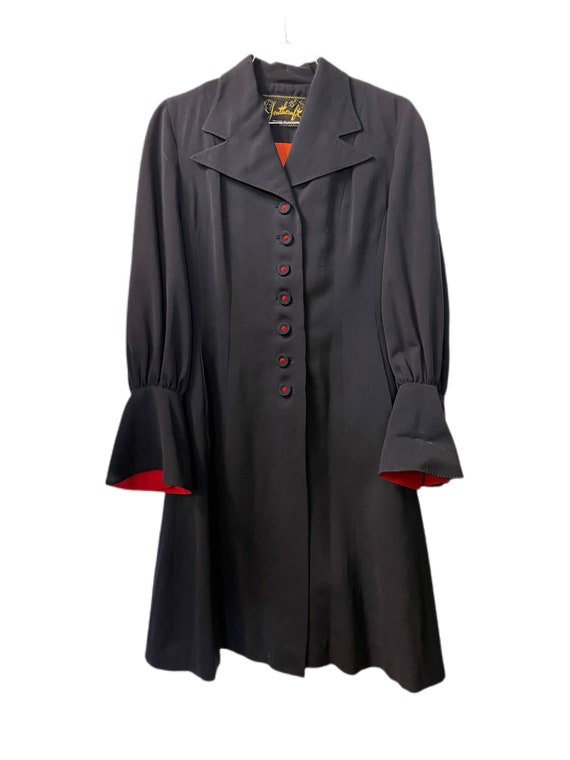 1940s Navy Blue and Red Gabardine Ladies Coat - Gem