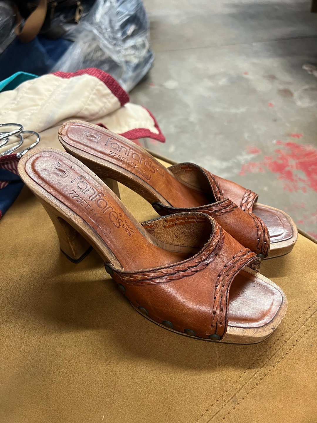 1970s Wooden Leather Slides Size 7 - Etsy