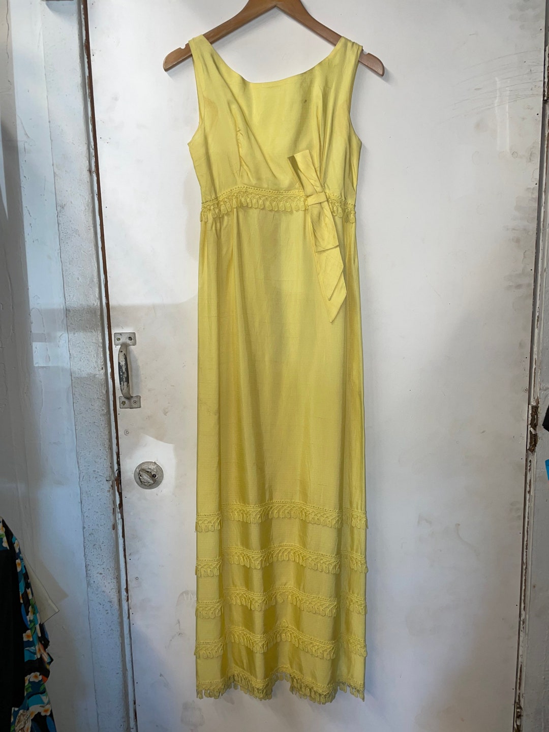 1960s Yellow Maxi Dress With Tassel Trim - Etsy