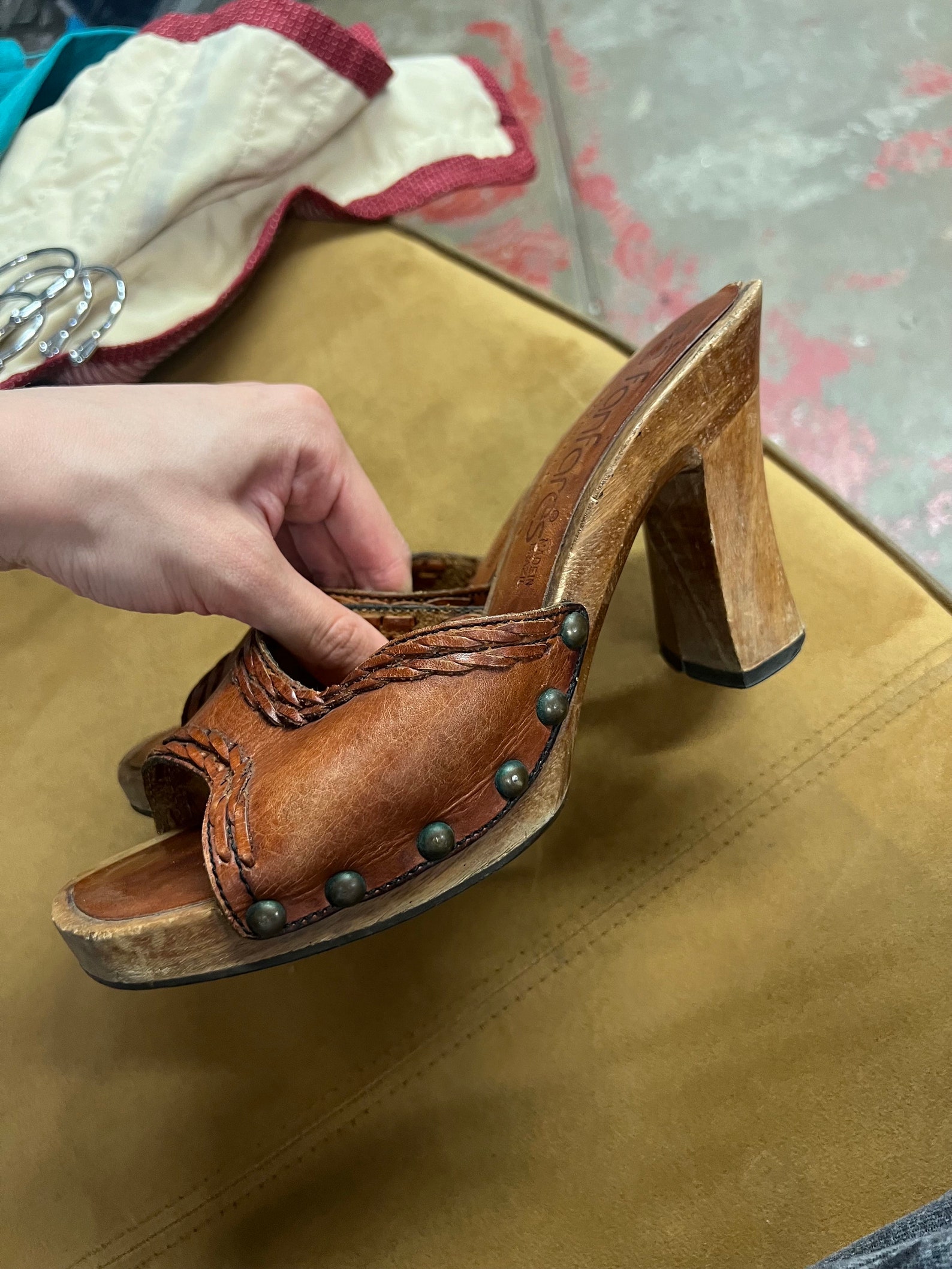 1970s Wooden Leather Slides Size 7 - Etsy