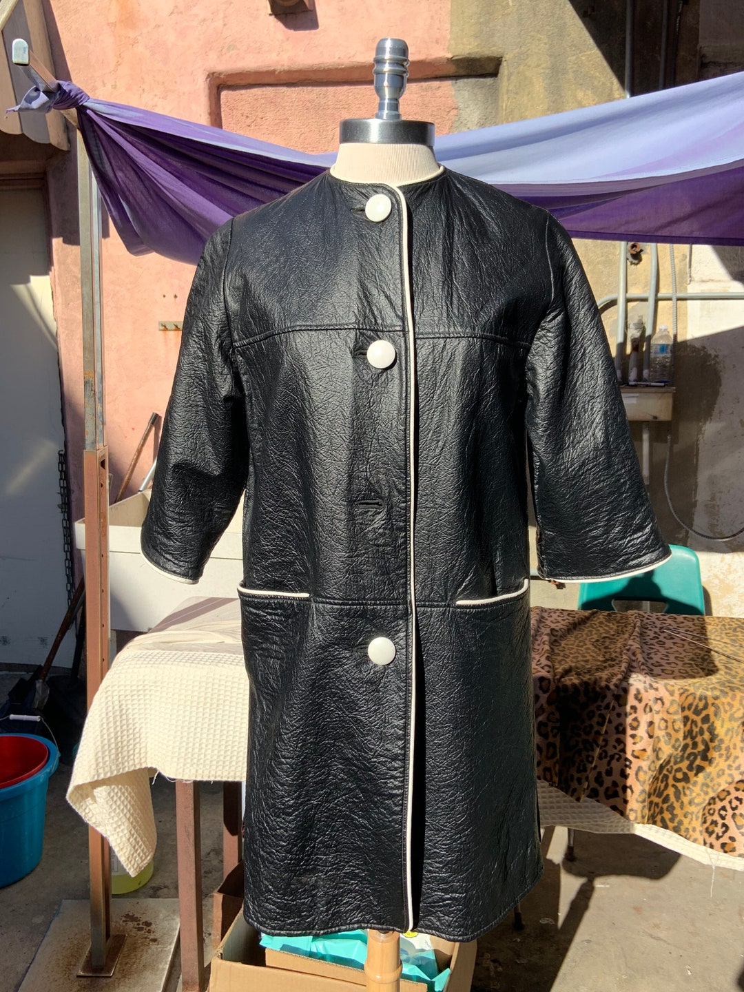 1960s MOD Black Pleather Jacket With White Piping - Etsy