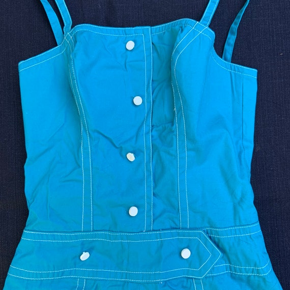1960s Turquoise One Piece Sunsuit With White Contrast… - Gem