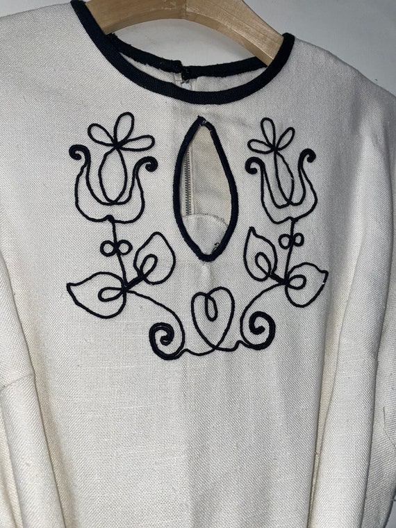 1960s White Dress with Black embroidery details - Gem