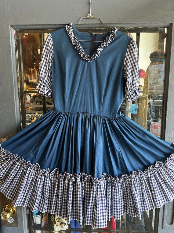 1960s Square Dancing Gingham Puff Sleeved Dress - Gem