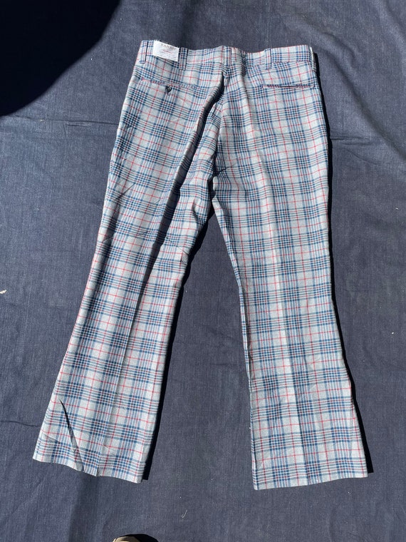 Mens Deadstock 70s Polyester Plaid Pants - Gem