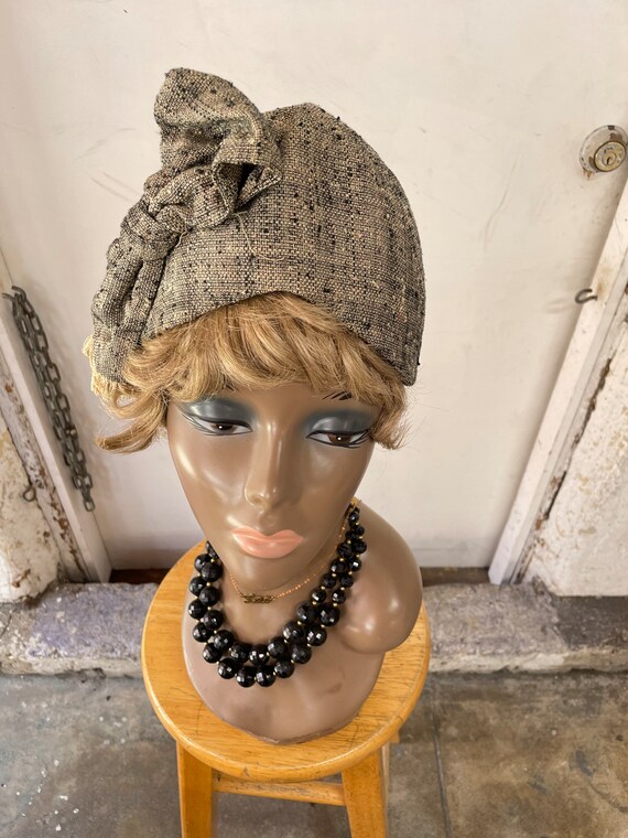1960s Tweed Faux Wrap Hat - Gem