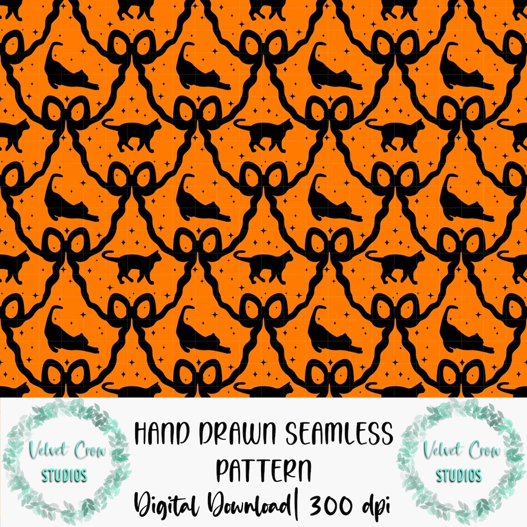 Black Cat Halloween Seamless Pattern: Whimsigore Witch Digital Paper ...