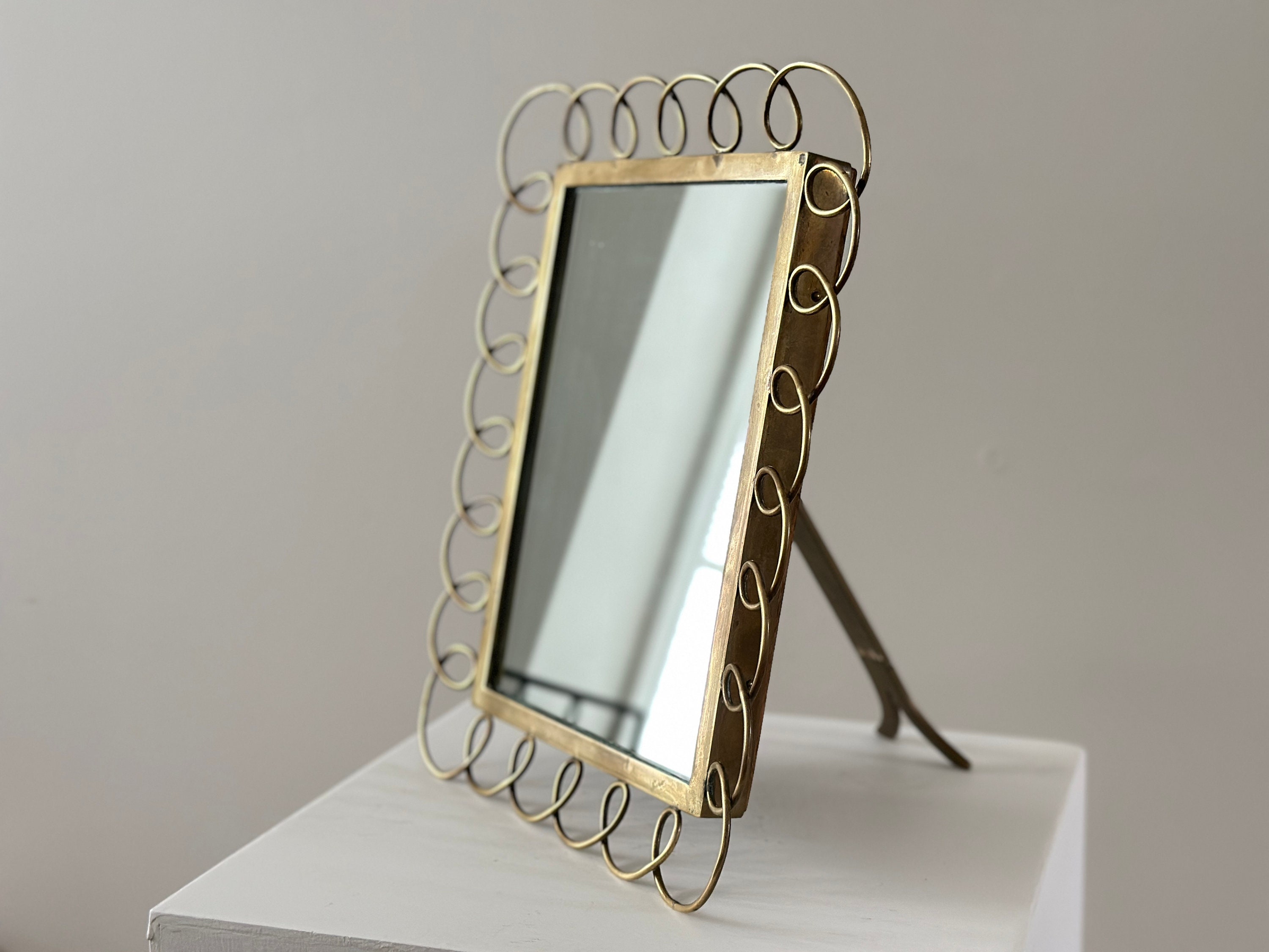 1950s – Mid Century Italian Brass Loops Table Mirror - Etsy