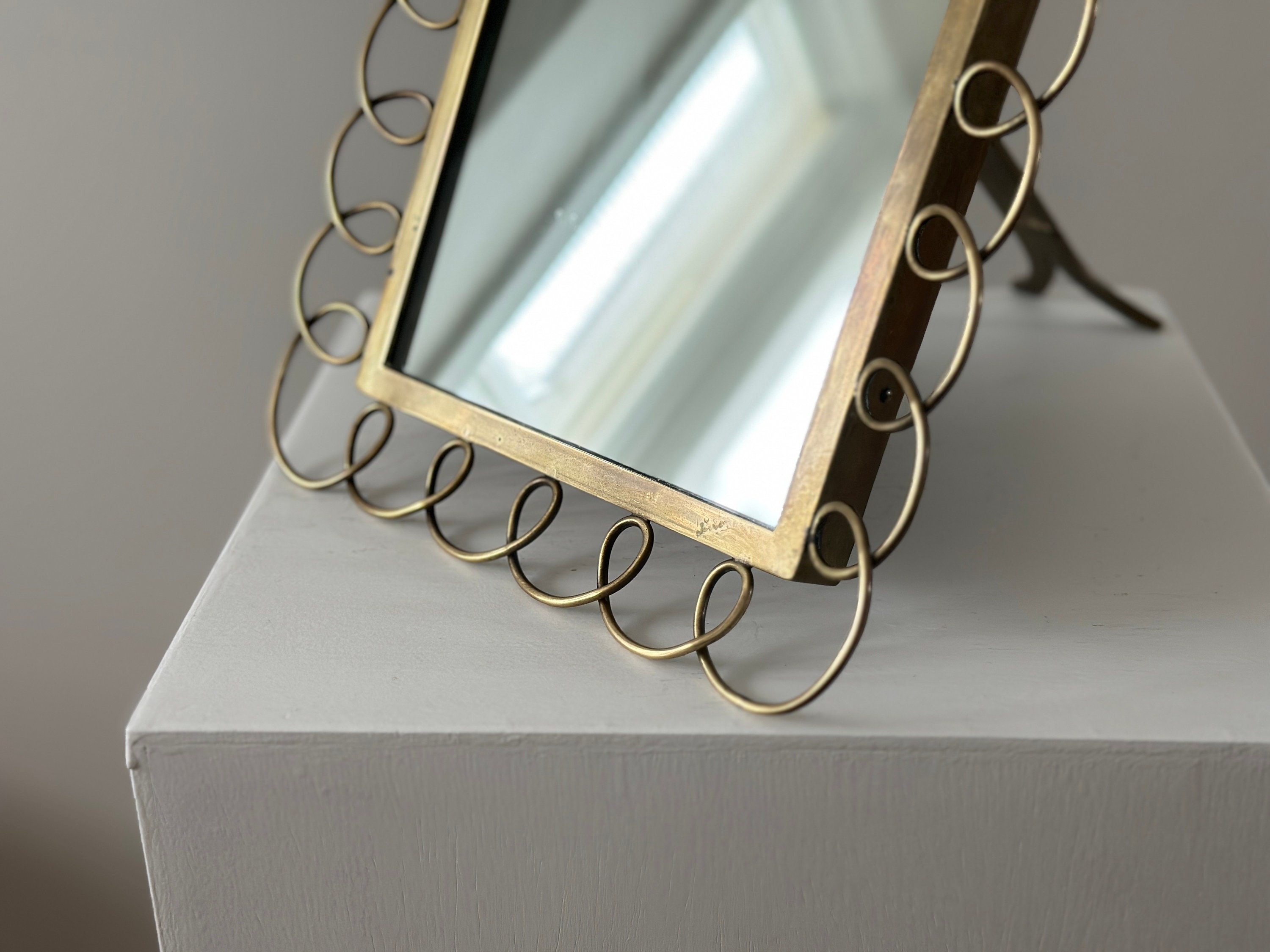 1950s Mid Century Italian Brass Loops Table Mirror - Etsy