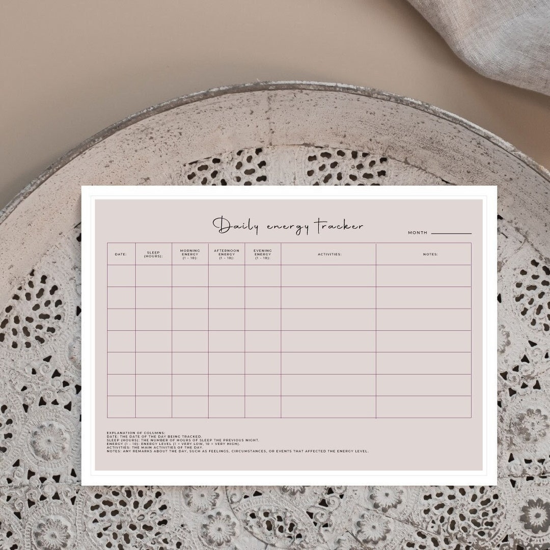 Daily Energy Tracker: Printable Routine Template (instant Download) - Etsy