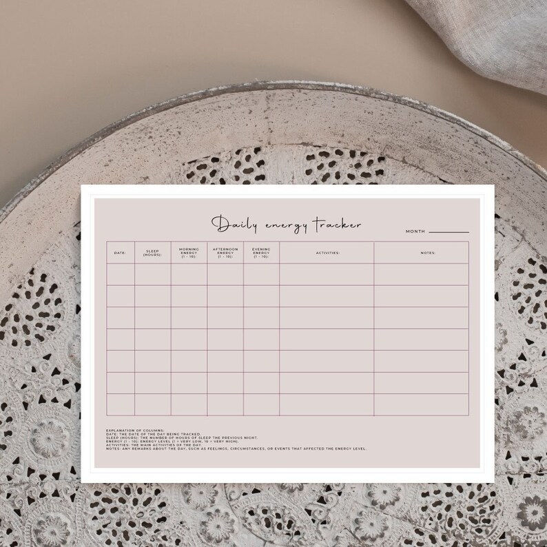 Daily Energy Tracker Beige, Daily Tracker, Energy Tracker Template ...