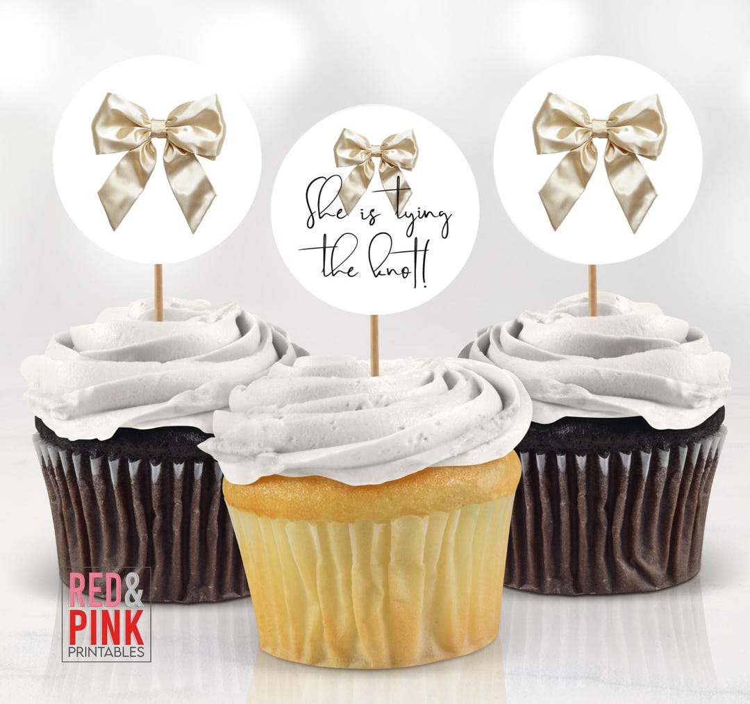 Satin Bow Tie the Knot Cupcake Topper, Cupcake Toppers, Printable Cake ...