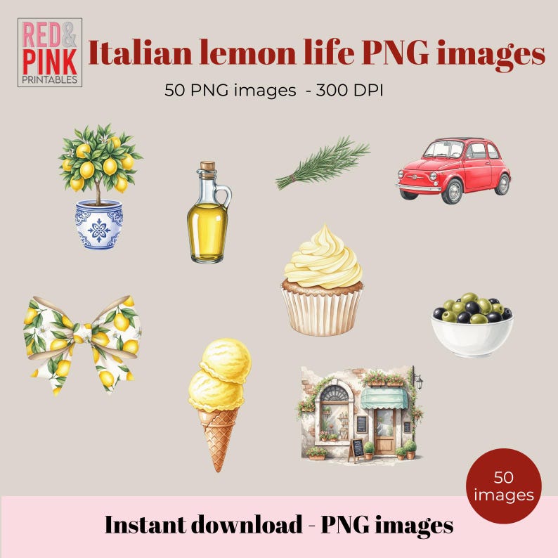 Italian Lemon Life Watercolor Clipart Bundle, PNG Illustrations ...