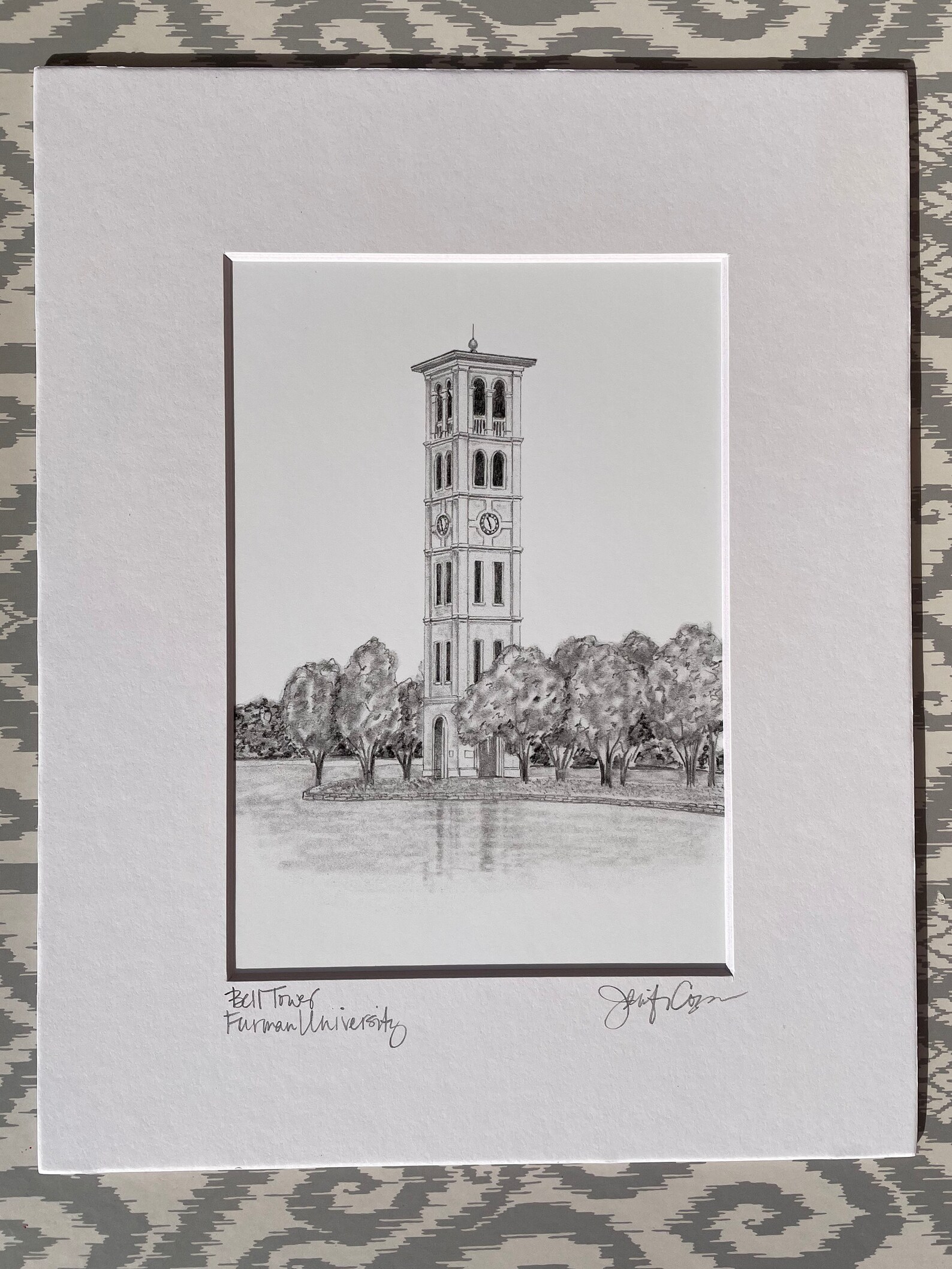 Furman University Bell Tower Matted Print - Etsy