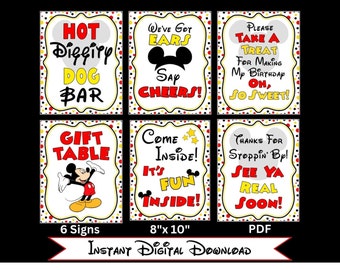 INSTANT DOWNLOAD/ Printable Mickey Mouse Party Signs/ 5x7 and 8x10 - Etsy