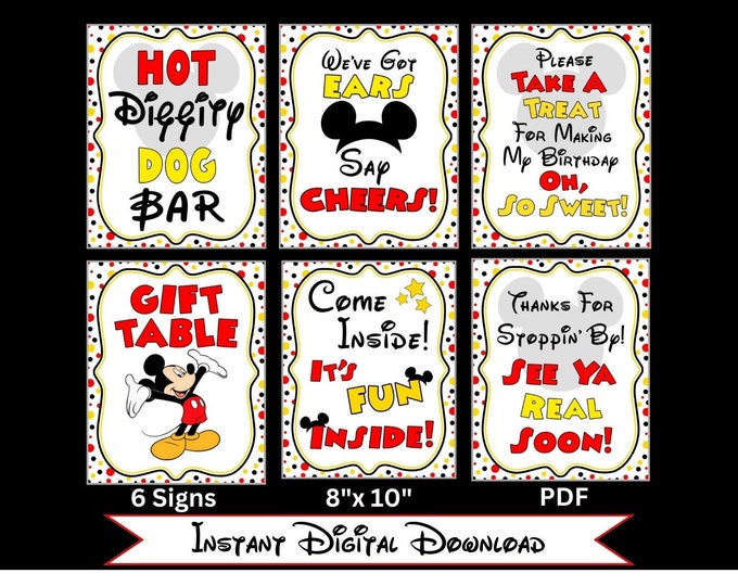 INSTANT DOWNLOAD/ Printable Mickey Mouse Party Signs/ 5x7 and 8x10 - Etsy